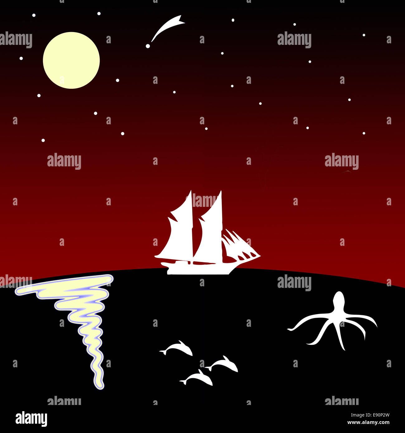 Sea moon pirate ship hi-res stock photography and images - Alamy