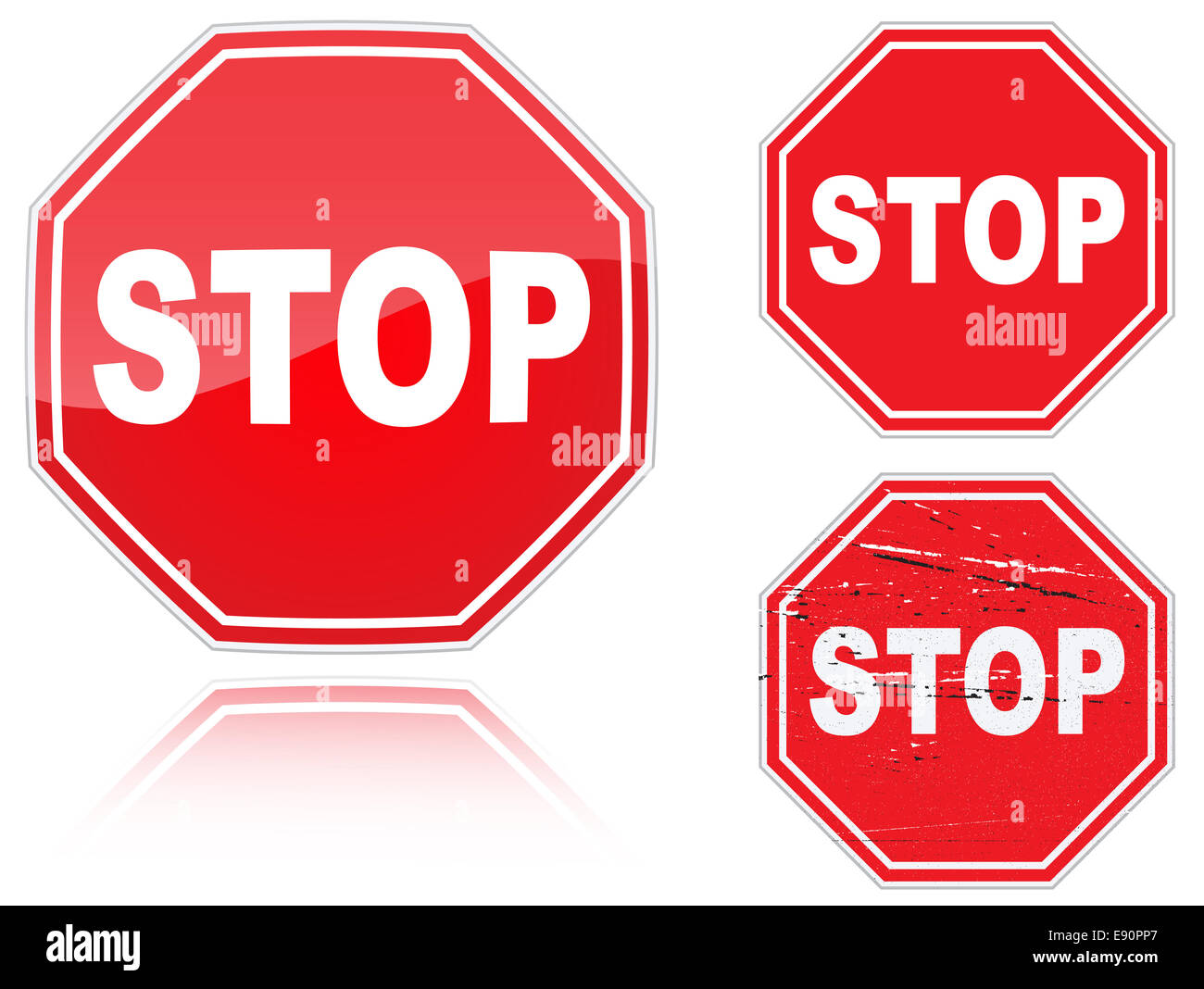 Set of variants a Stop road sign Stock Photo - Alamy