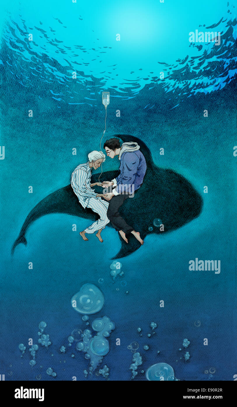 illustration of two people and a whale Stock Photo - Alamy