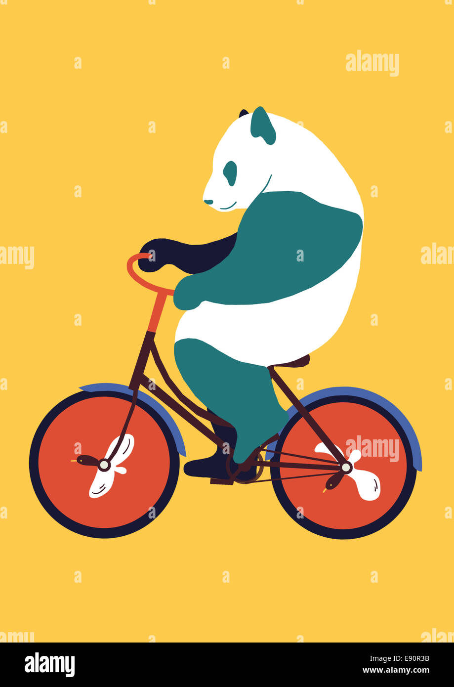 Illustration of a riding panda Stock Photo - Alamy