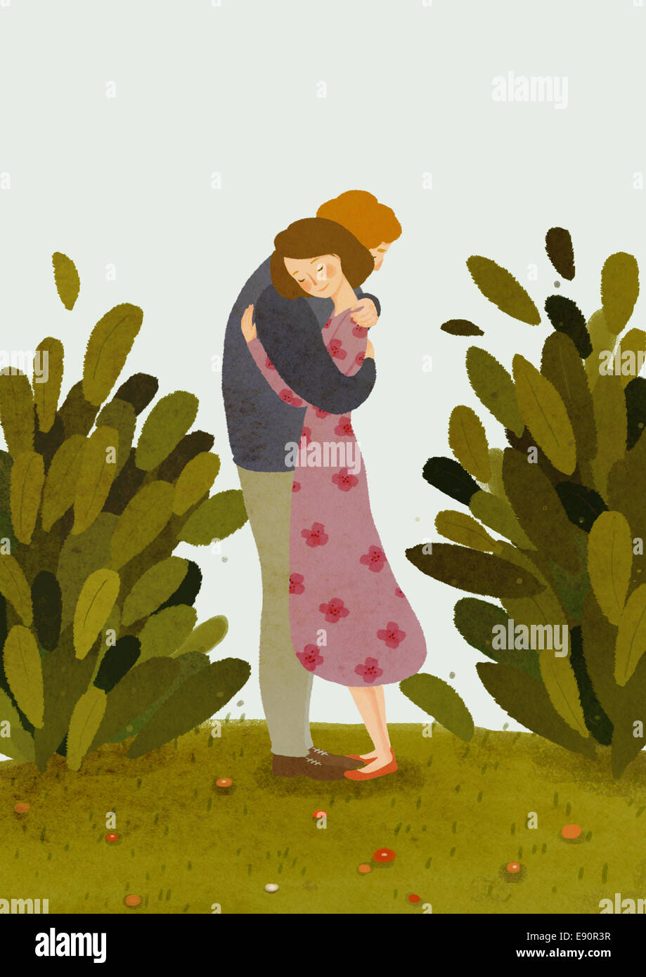 Cartoon illustration man hug hi-res stock photography and images - Alamy