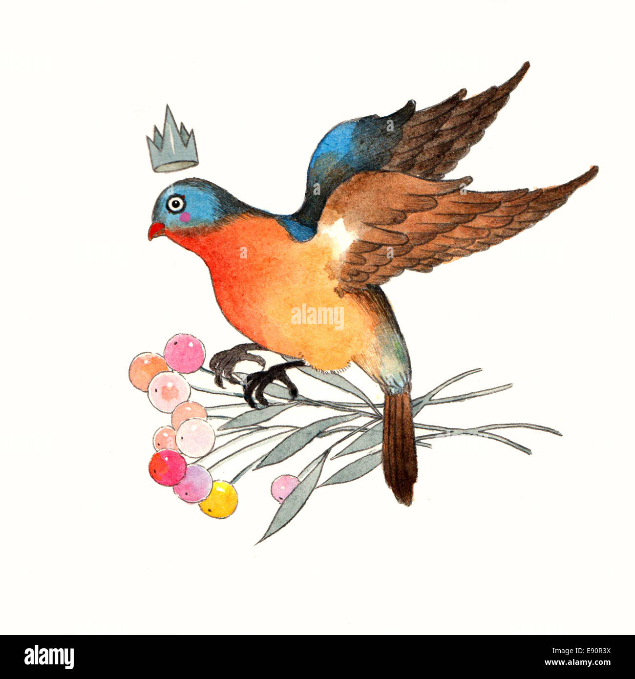 Illustration of a colorful bird with crown Stock Photo - Alamy