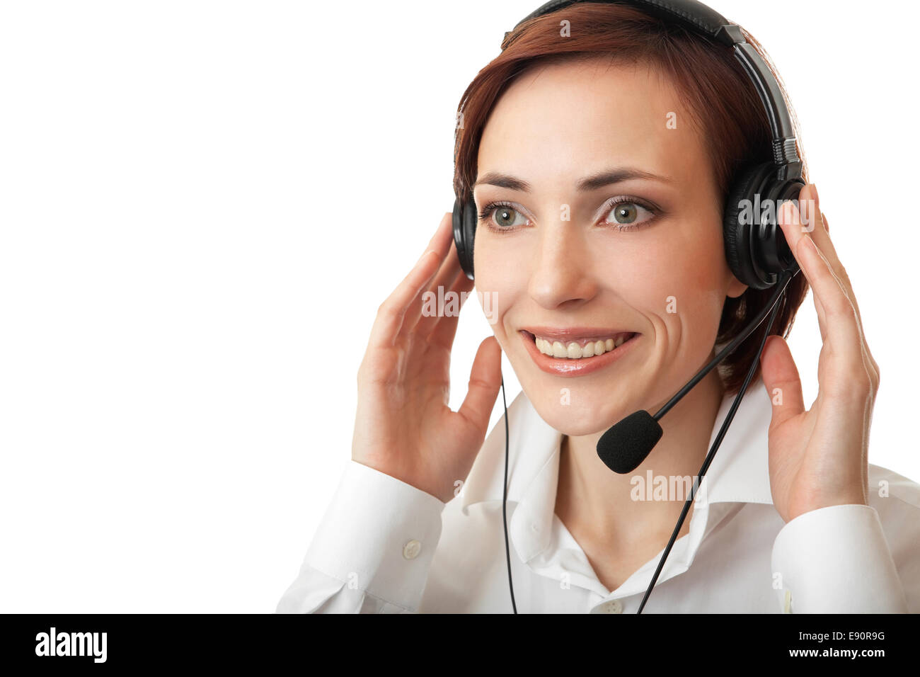 Beautiful girl with headset Stock Photo - Alamy