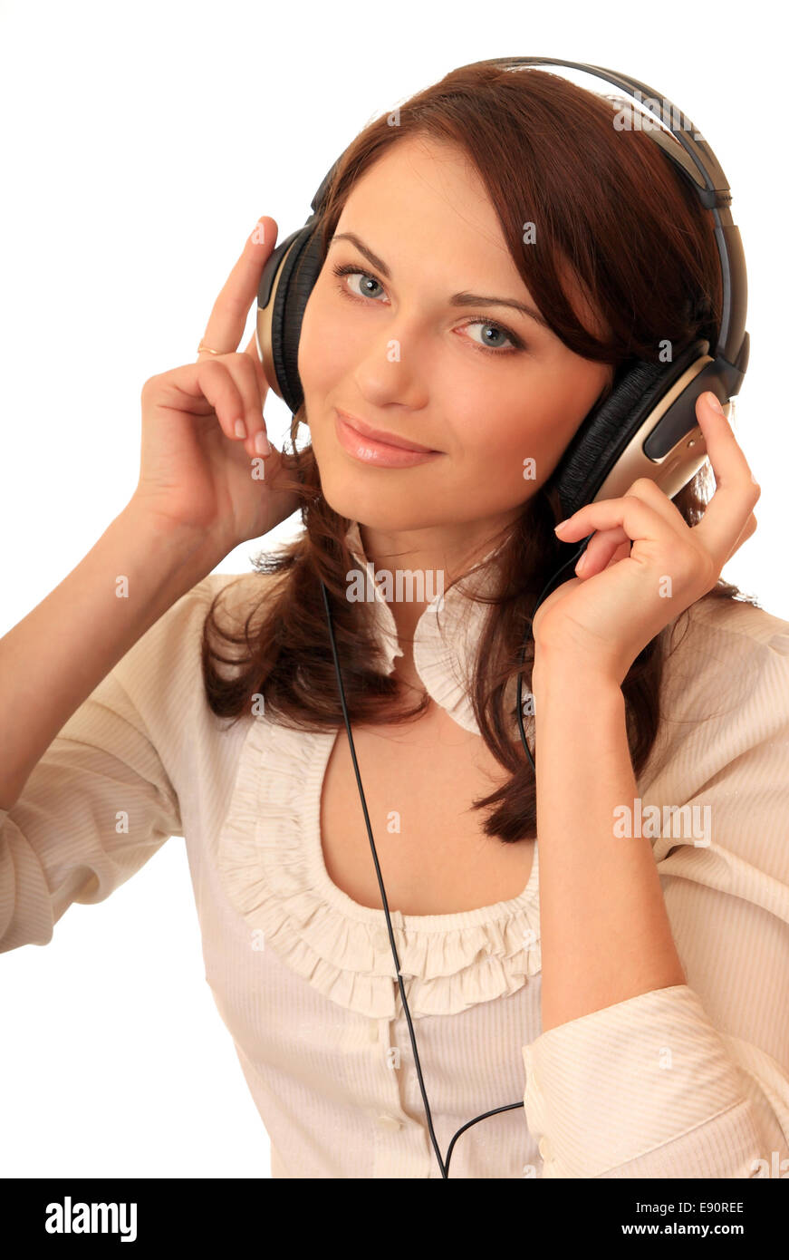 Beautiful girl in headsets Stock Photo - Alamy