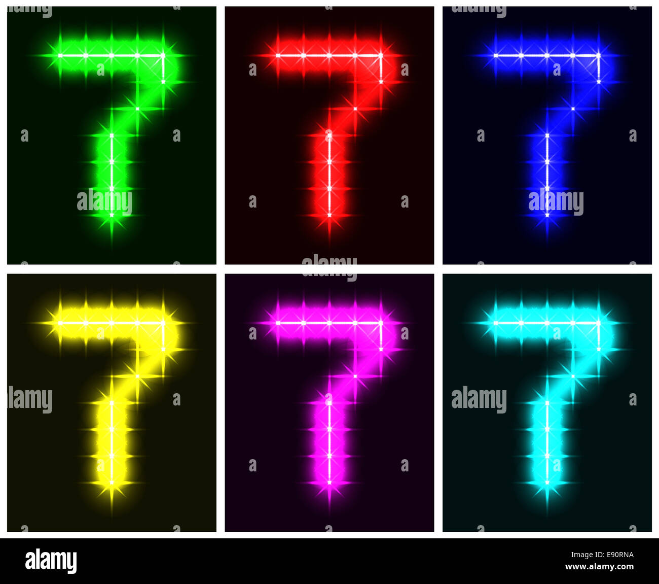 Set a glowing symbol of the number 7 Stock Photo - Alamy