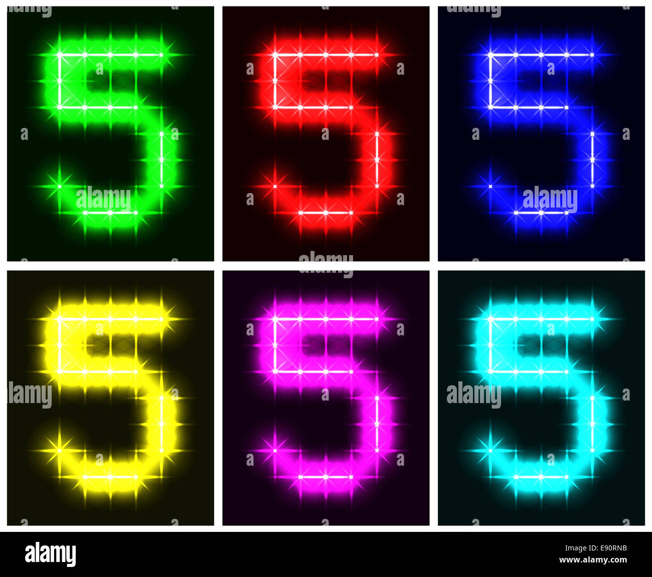 Set a glowing symbol of the number 5 Stock Photo - Alamy