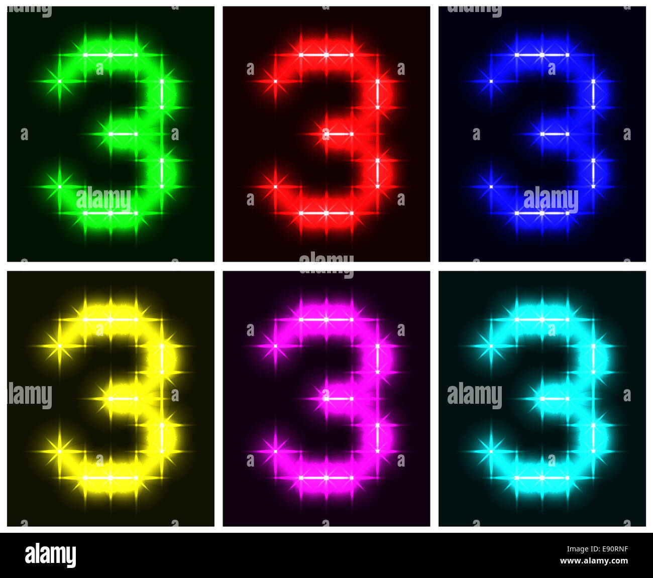 Set a glowing symbol of the number 3 Stock Photo - Alamy