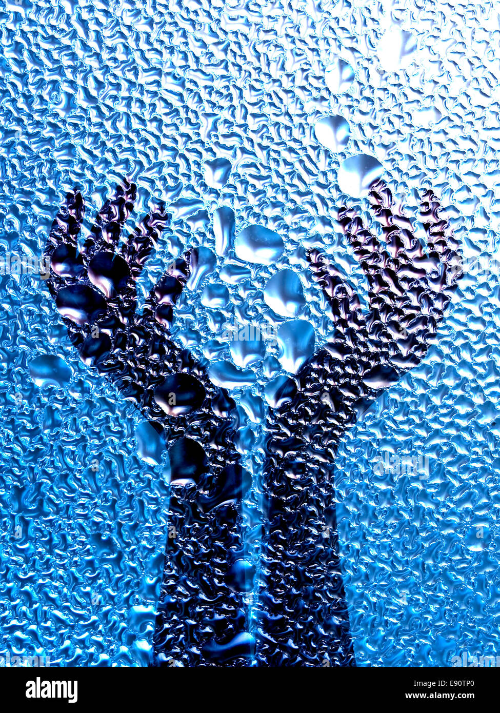 Hands behind glass Stock Photo - Alamy