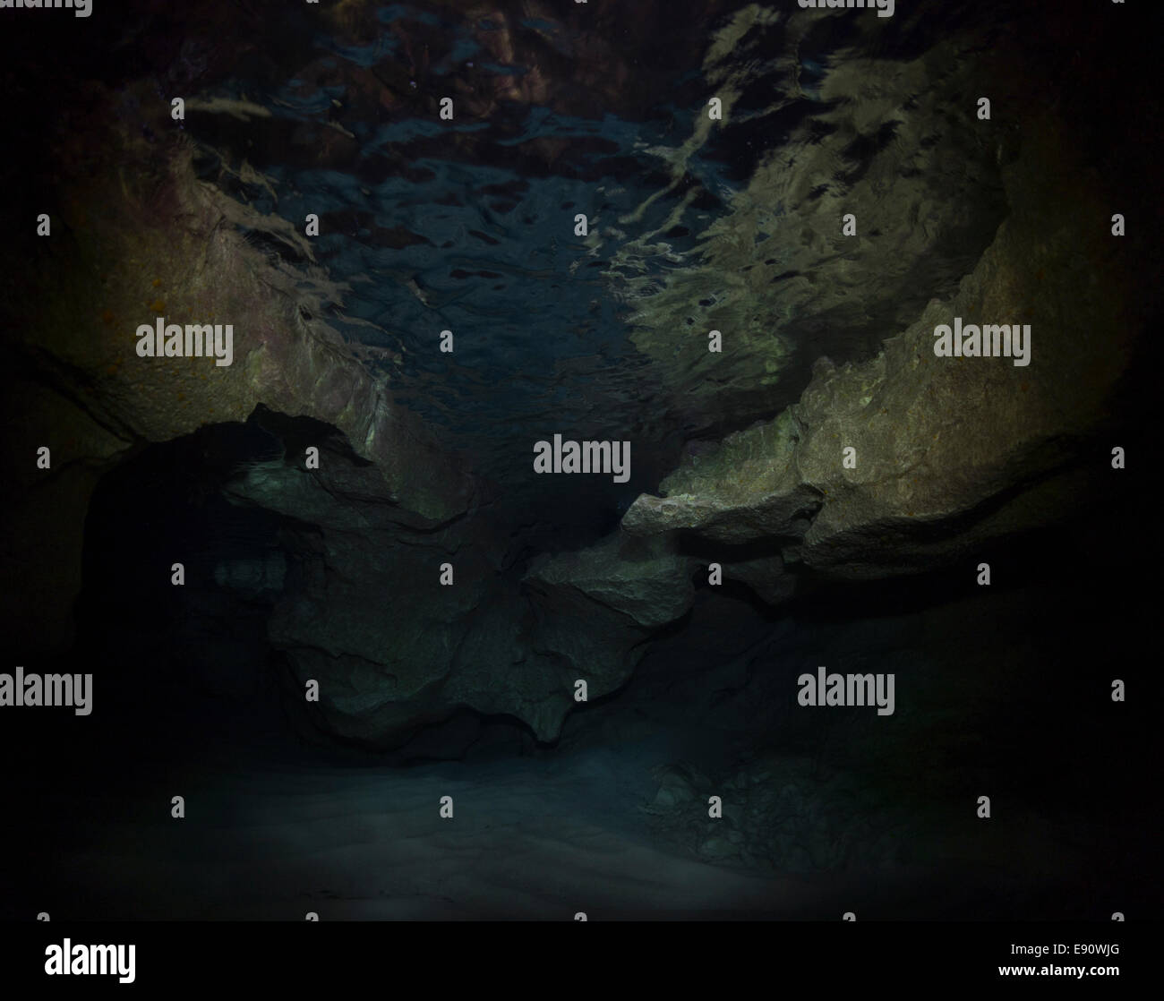 Underwater cave in the Mediterranean Sea. Part of the Santa Maria Caves ...