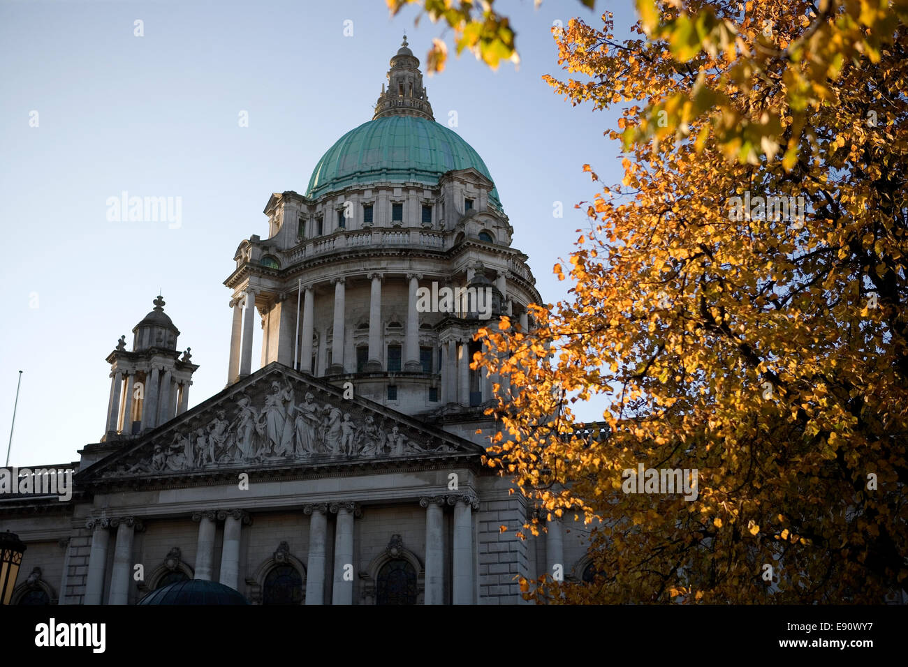 Belfast City Hall,Autumn Leaves, 17th October,2014,Sun shining of ...