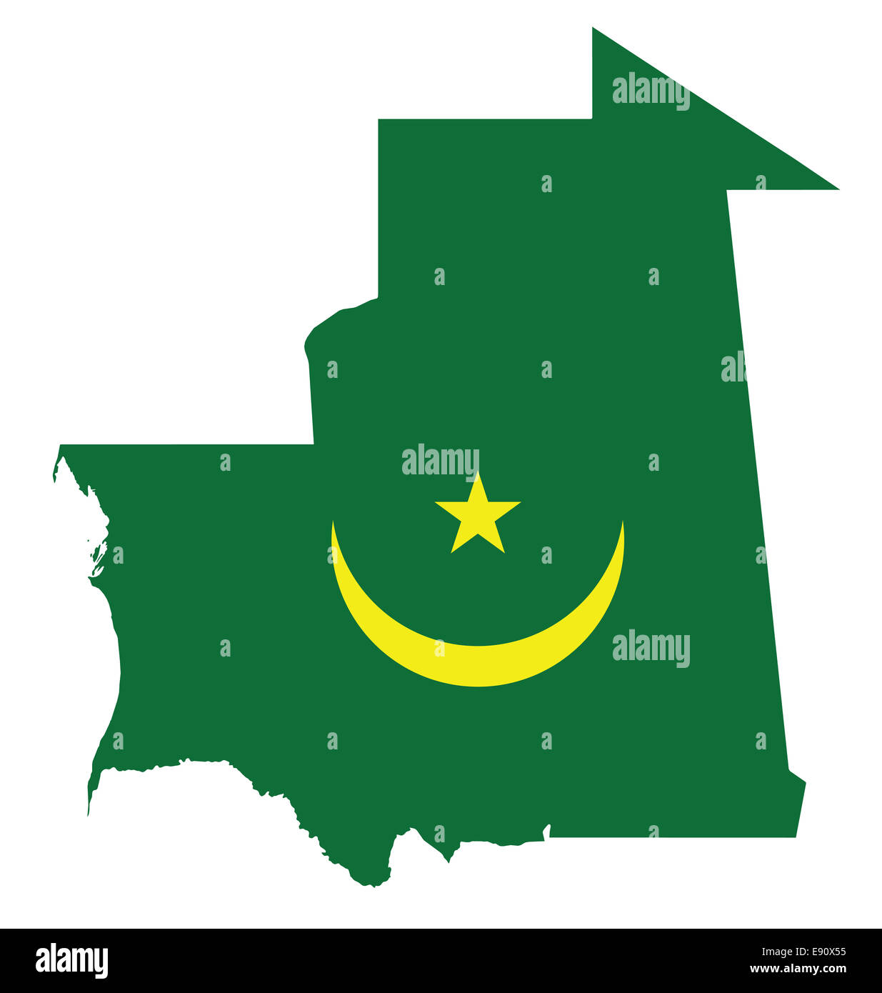 Flag Of The Islamic Republic Of Mauritania Overlaid On Outline Map