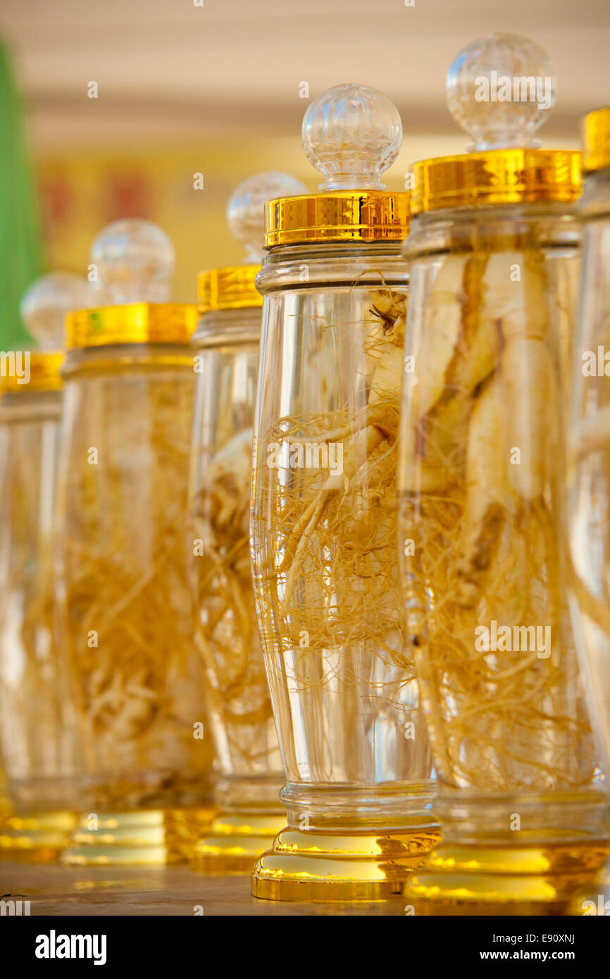 Row Bottled Ginseng Display Stock Photo - Alamy