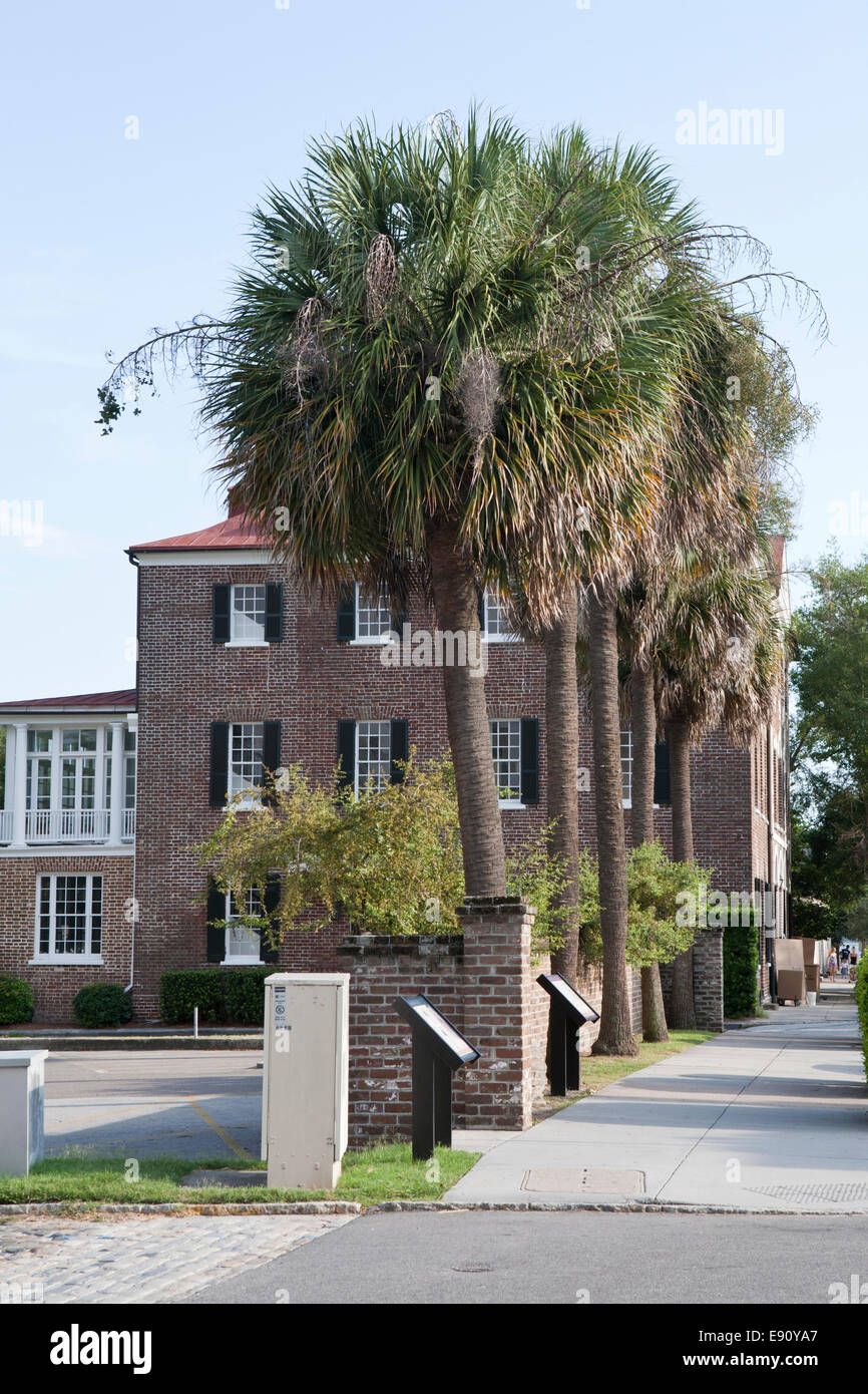Old brick building and sidewalk near the Battery in the historic ...