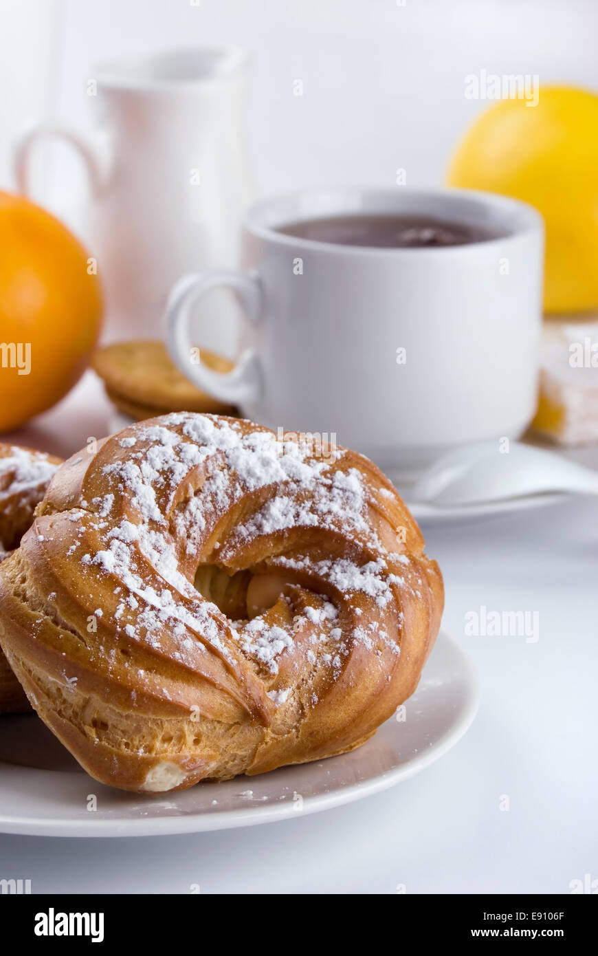 Breakfast with donuts Stock Photo - Alamy