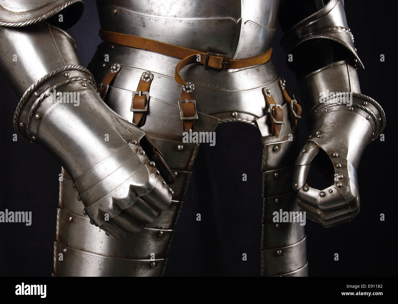 Armour of the medieval knight. Metal protection of Stock Photo - Alamy
