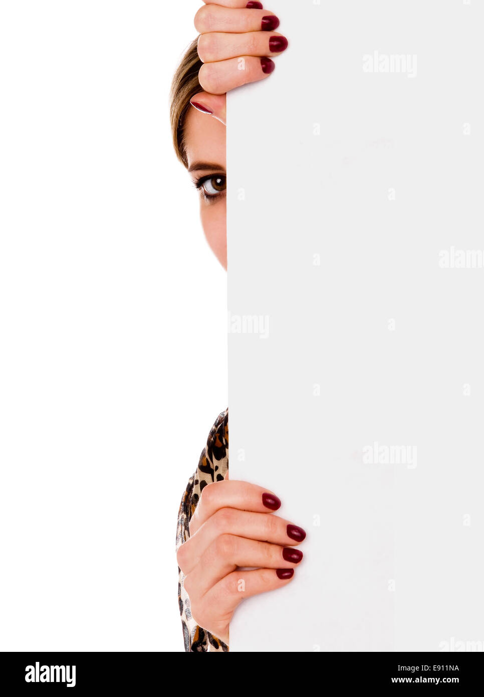 woman behind a blank white background Stock Photo - Alamy