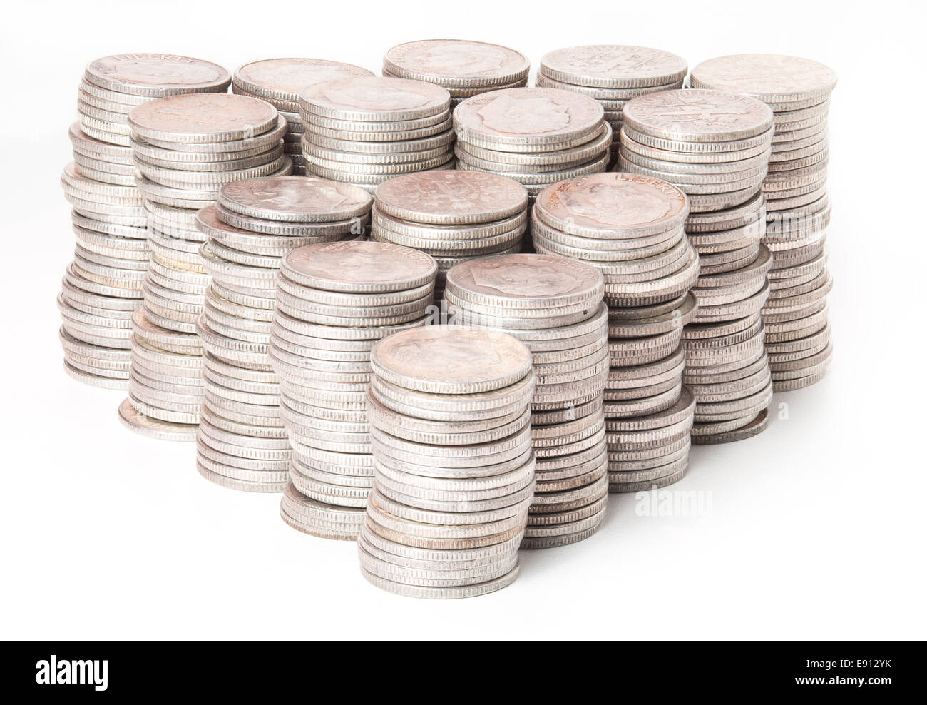 Stacks of pure silver coins Stock Photo - Alamy