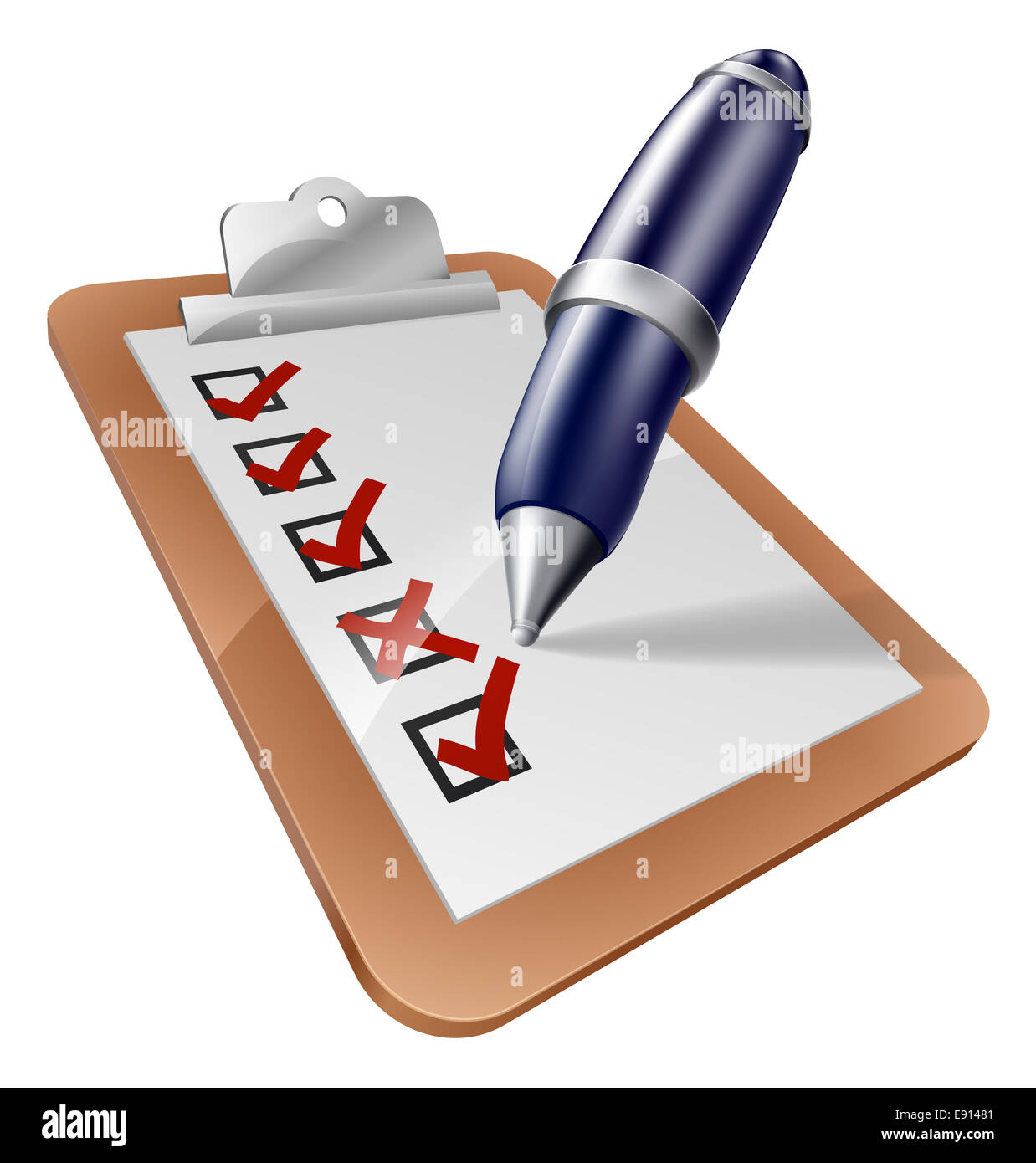 An illustration of a pen writing on clipboard giving feedback or ...