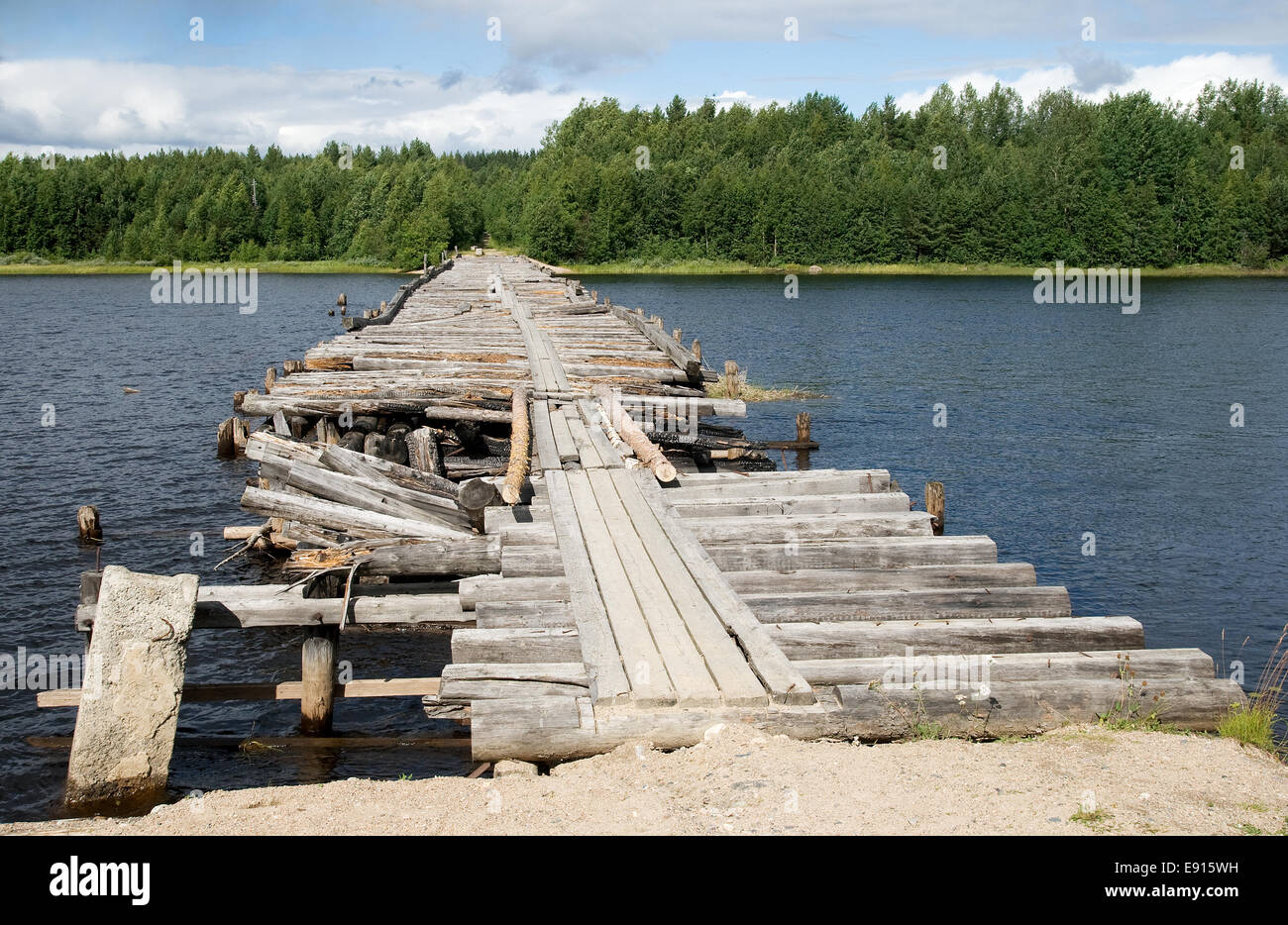 An old broken bridge on a river in Karelia Stock Photo - Alamy