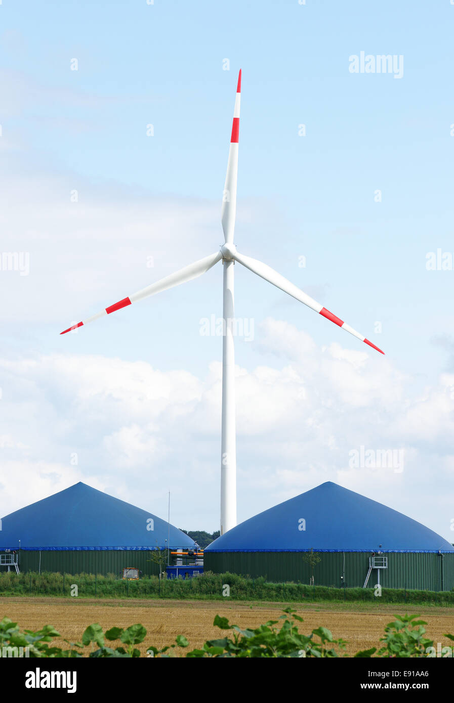 Green Energy - Wind and Biogas Stock Photo - Alamy
