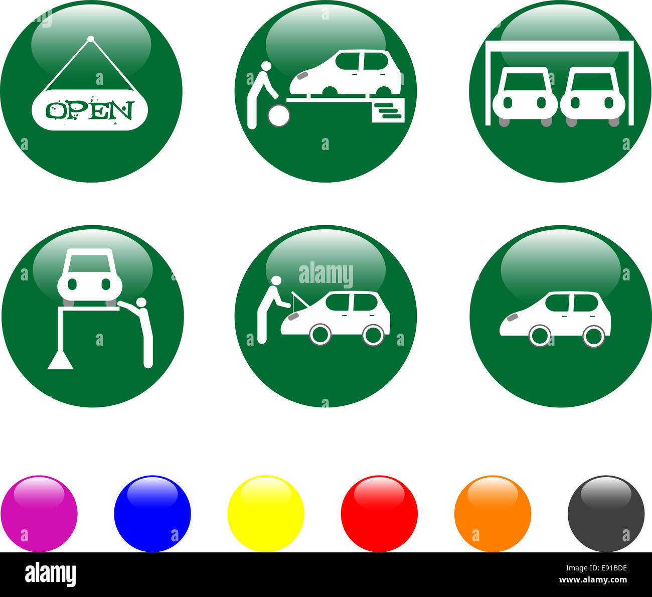 car service green icon shiny button Stock Photo - Alamy