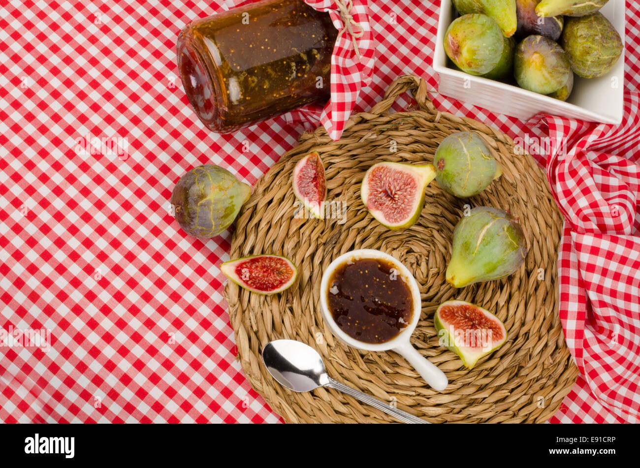 Freshly picked figs and a homemade preserve Stock Photo - Alamy