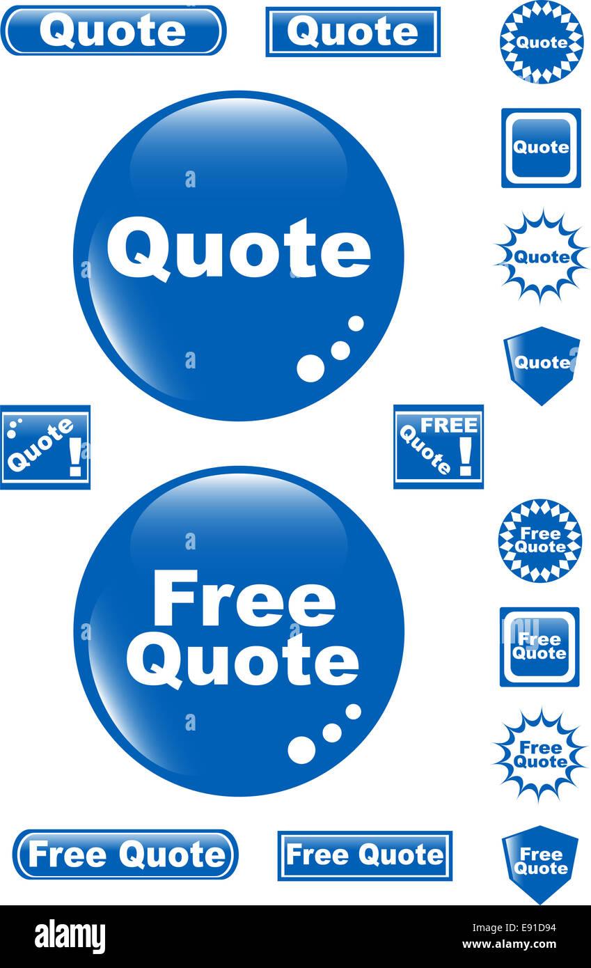 free quote glossy button blue icon Stock Photo - Alamy