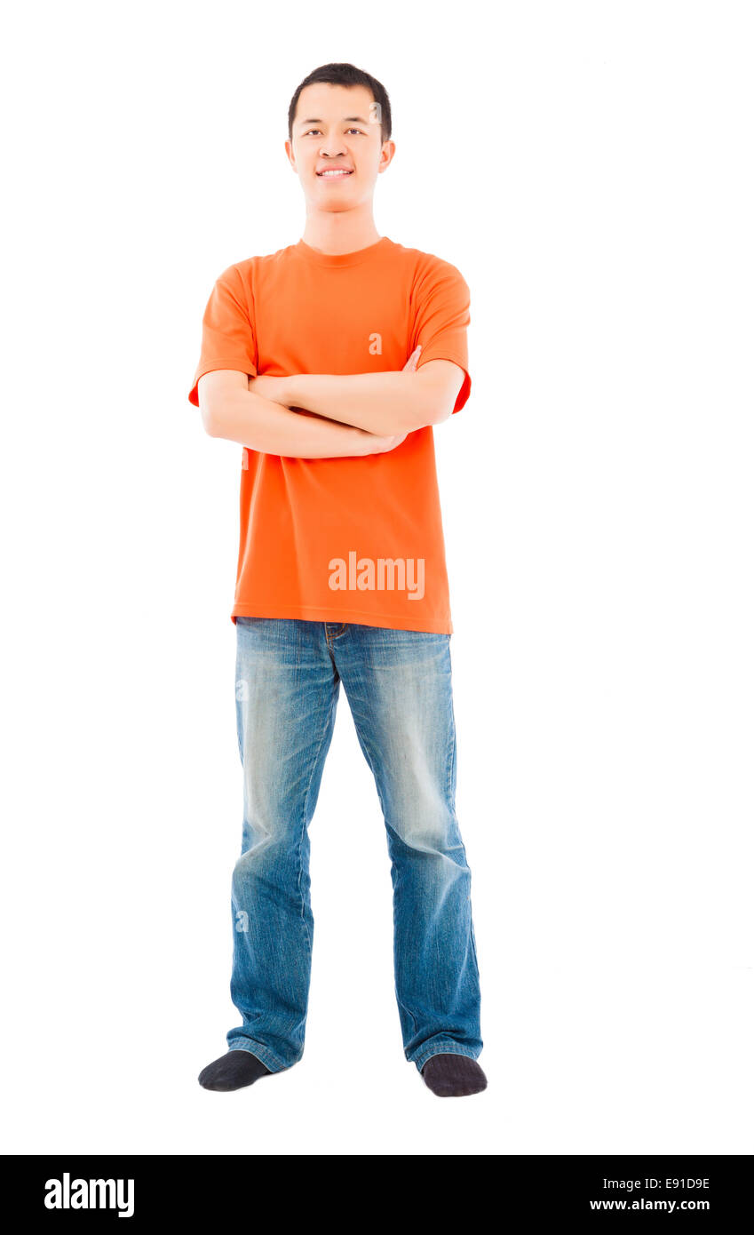 full length of young asian man standing. isolated on white background ...