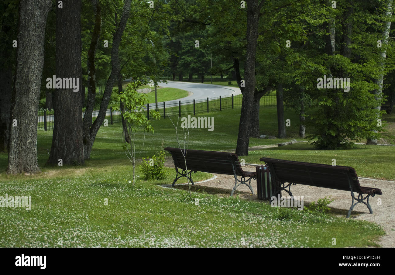 Two bench in park Stock Photo - Alamy
