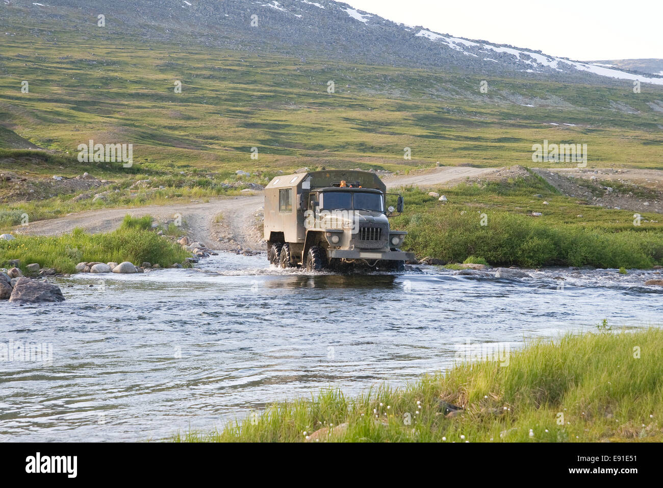 Russian truck Ural crossing a small river Stock Photo - Alamy