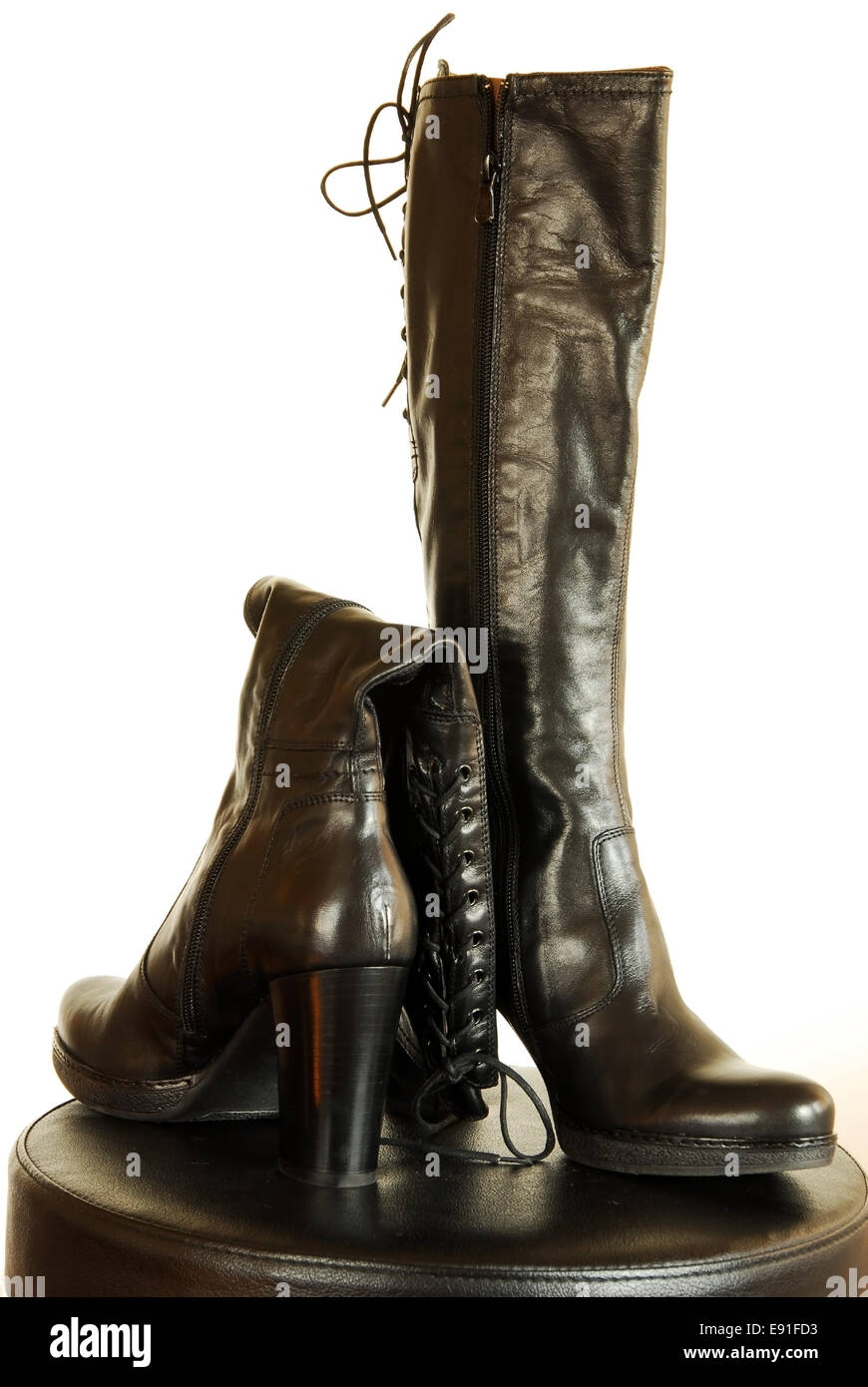 Black leather boots Stock Photo - Alamy
