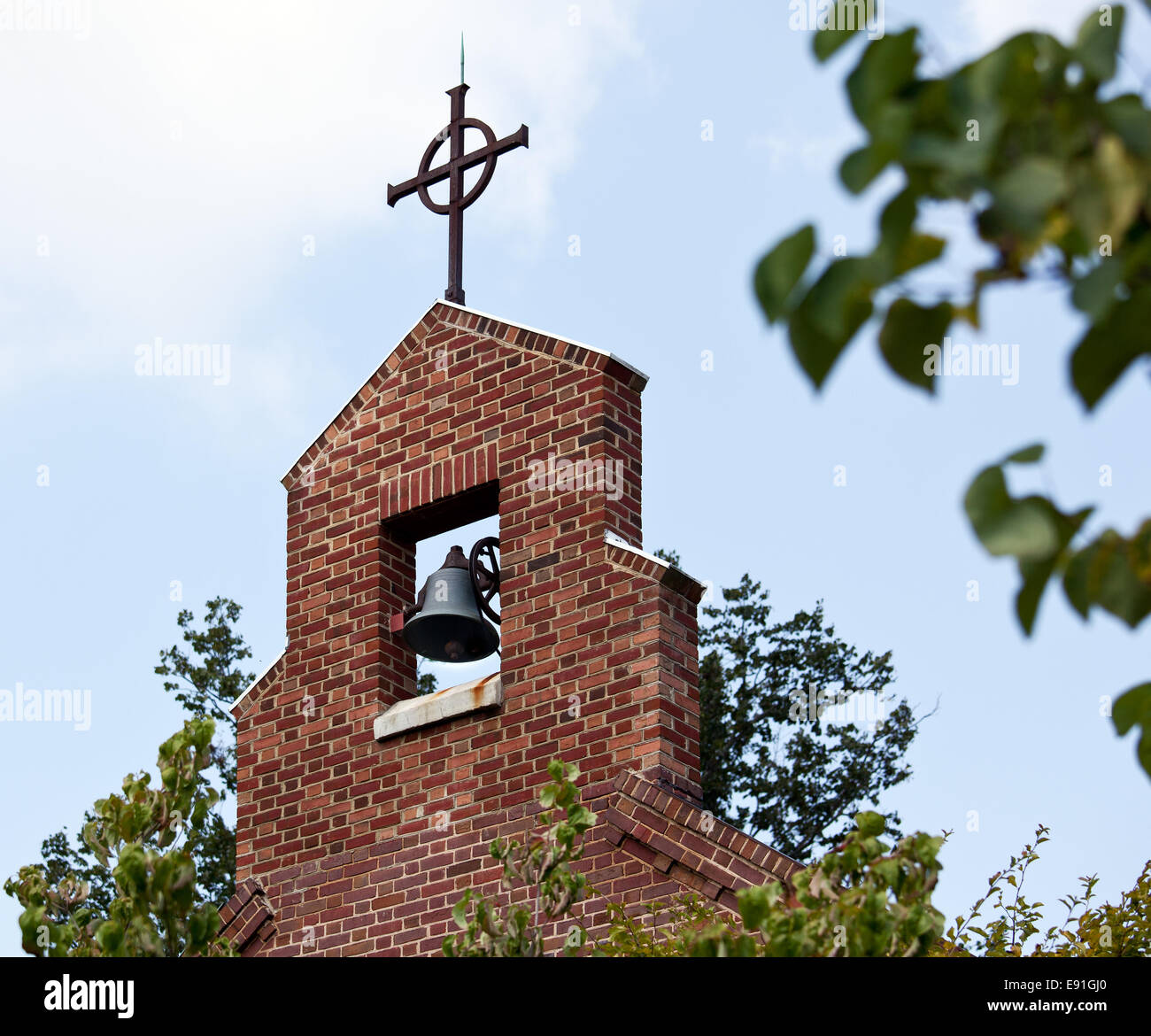 Brick bell tower of church Stock Photo - Alamy