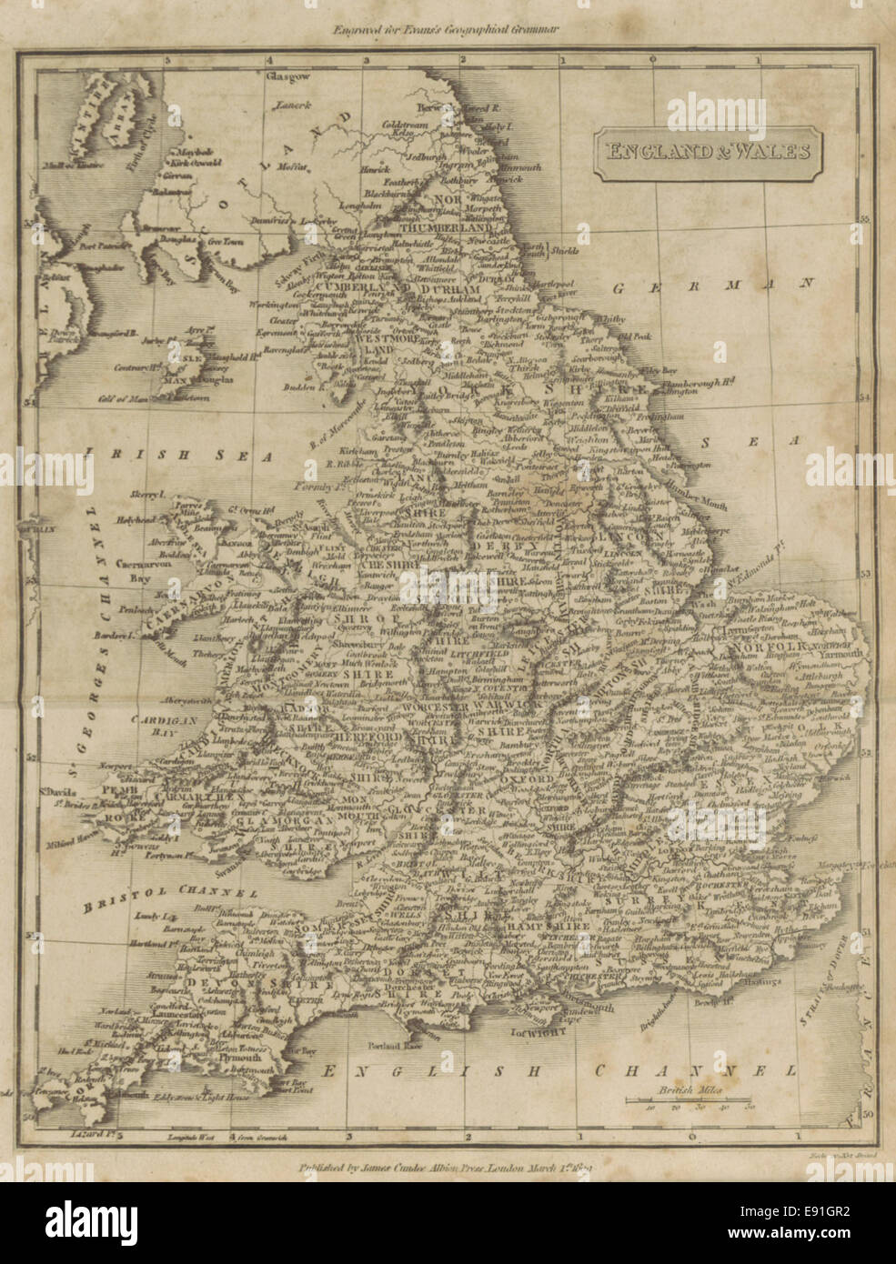 A vintage 1811 map of England and Wales, featuring detailed ...