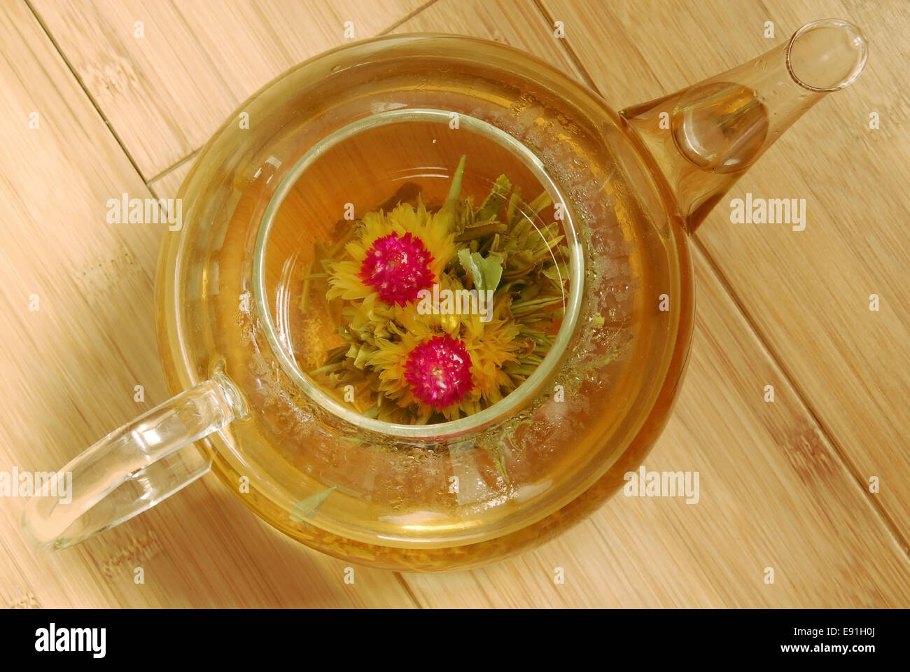 Flower tea in glass pot Stock Photo - Alamy