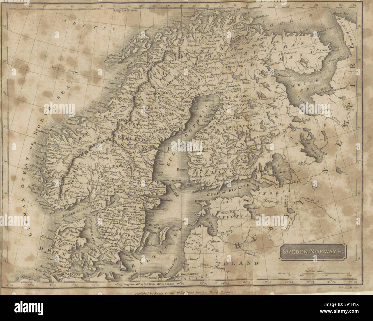 An 1811 map illustration of Sweden, Norway, and surrounding regions ...