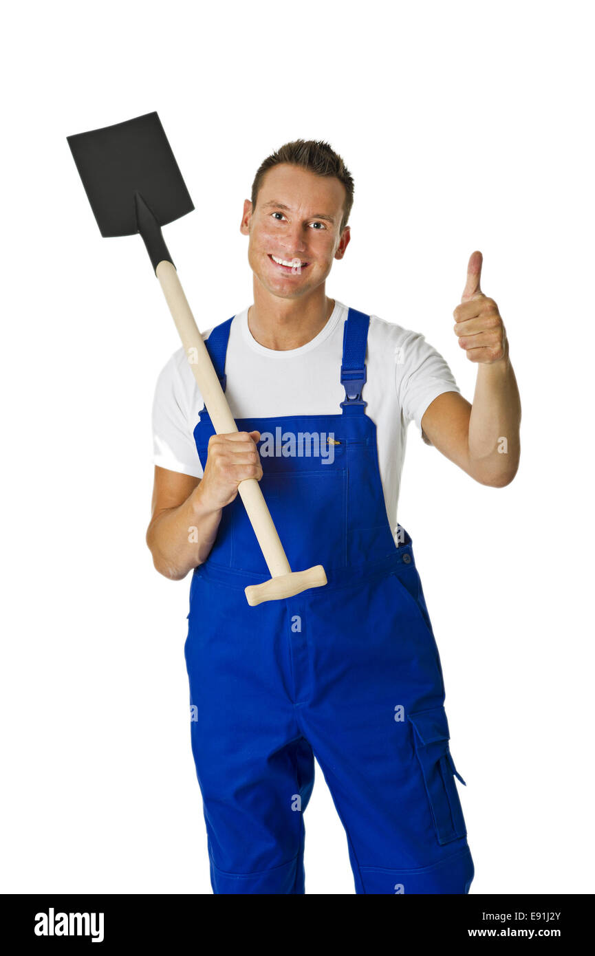 Construction worker with spade Stock Photo - Alamy