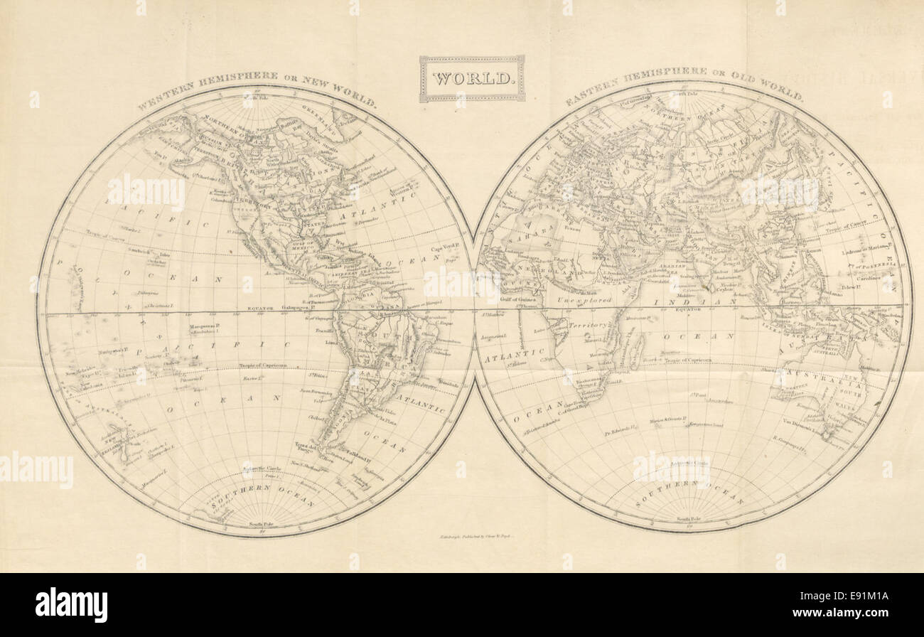 This 1857 world map illustrates global geography with an emphasis on ...