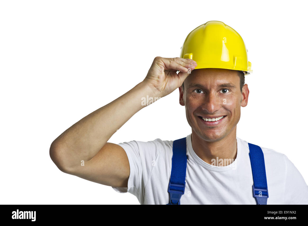 Construction workers with protective helmet Stock Photo - Alamy