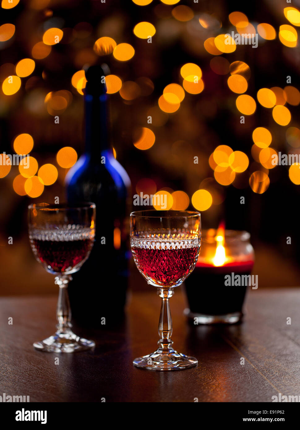 Sherry glasses in front of xmas tree Stock Photo - Alamy
