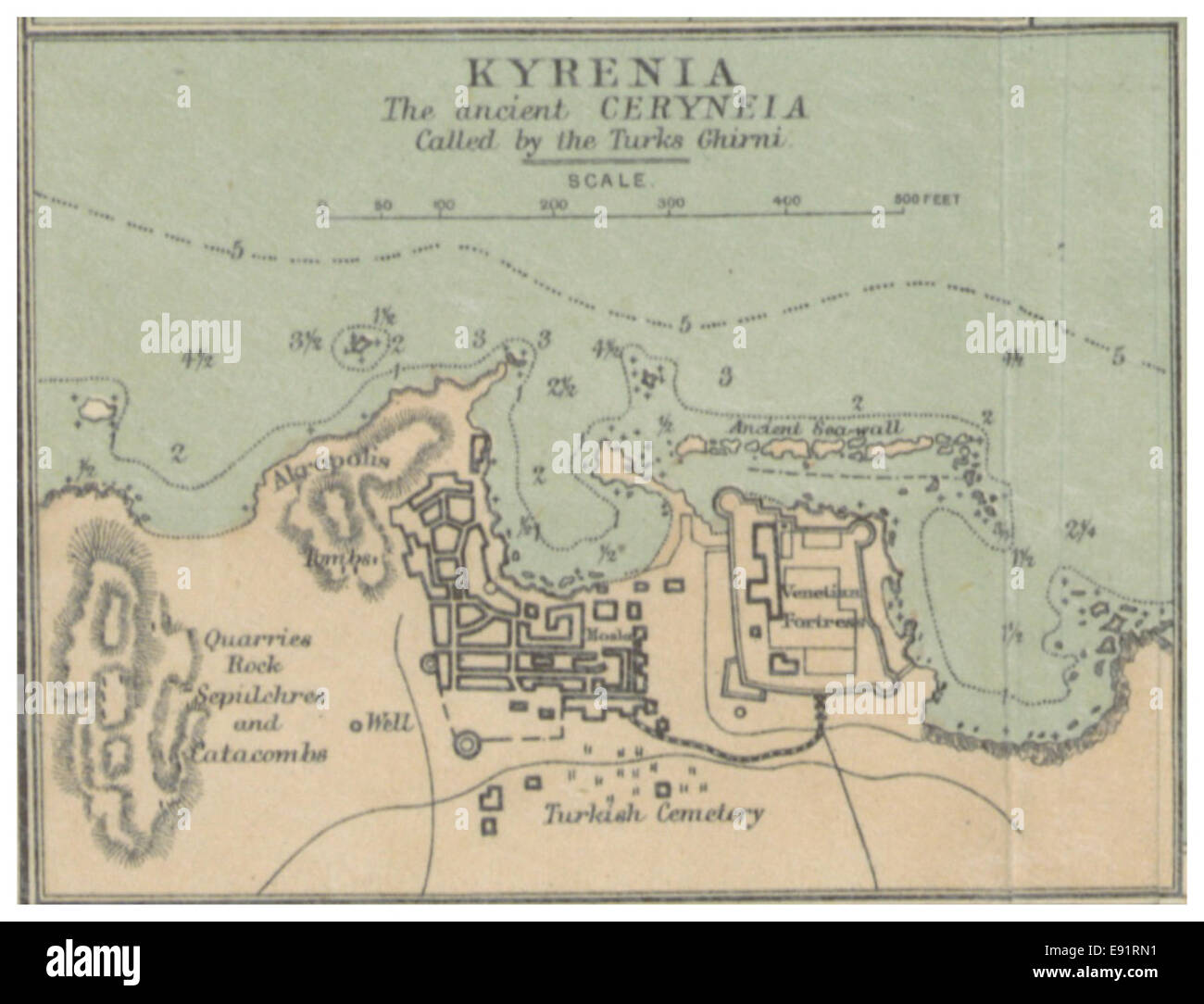 This 1878 map of Kyrenia provides a detailed view of the coastal city ...