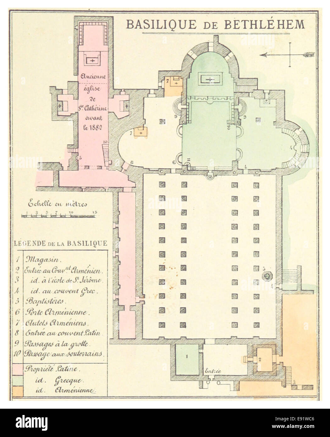 An 1881 illustration of the *Plan Basilique de Bethlehem*, showing the ...