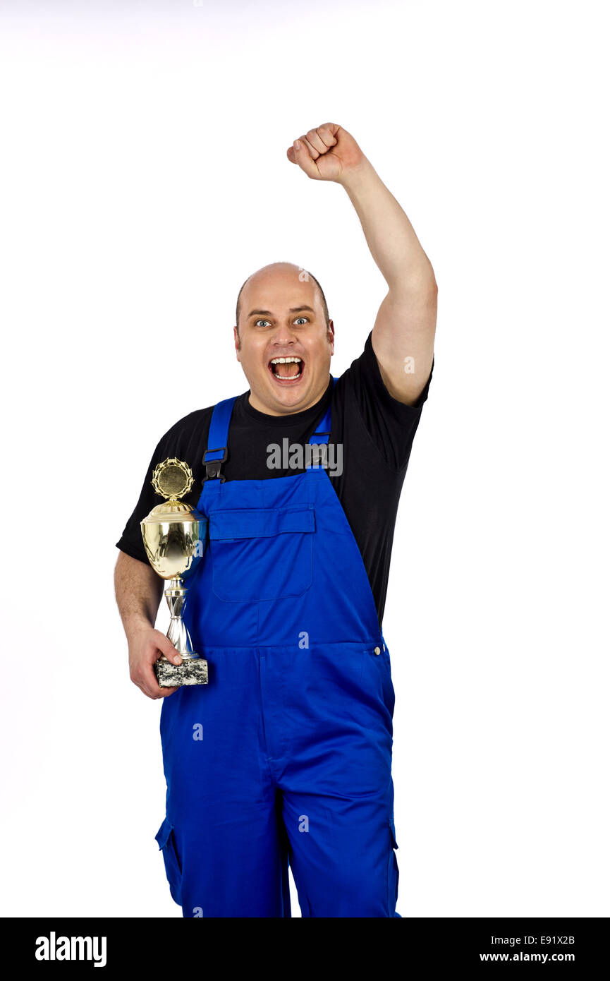 Craftsmen with trophy Stock Photo - Alamy