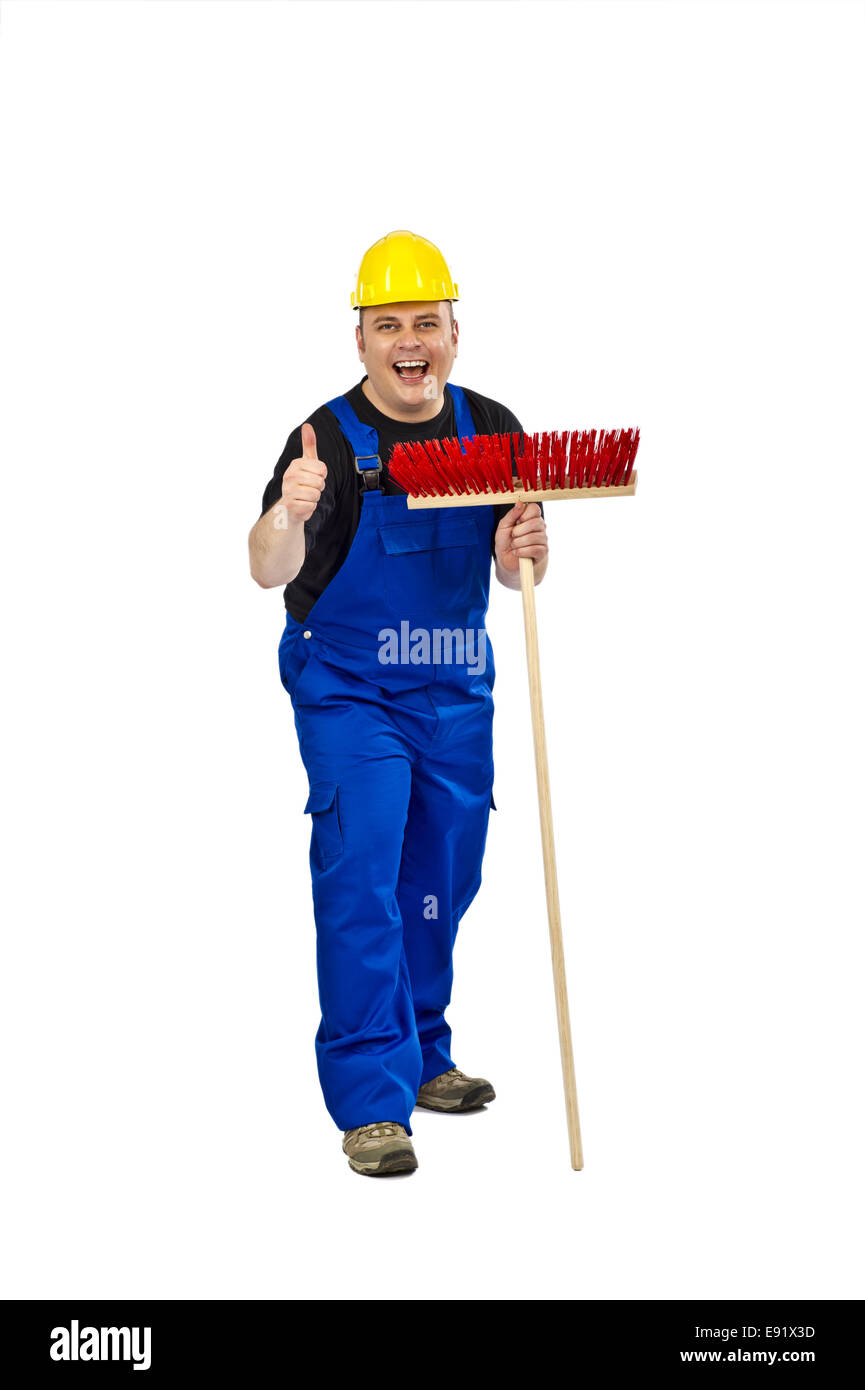 Workers with broom Stock Photo - Alamy