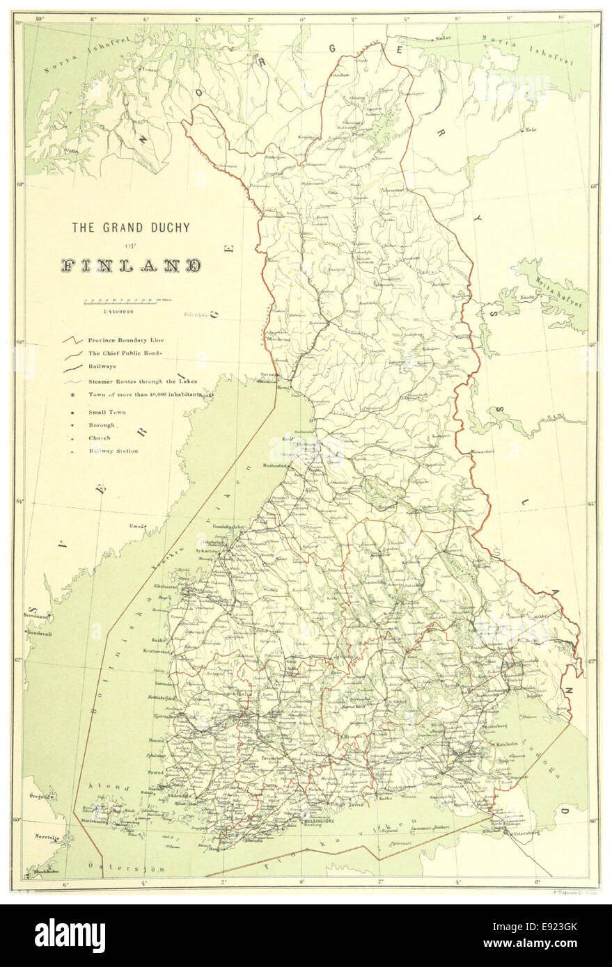An 1894 illustration and map of the Grand Duchy of Finland, depicting ...