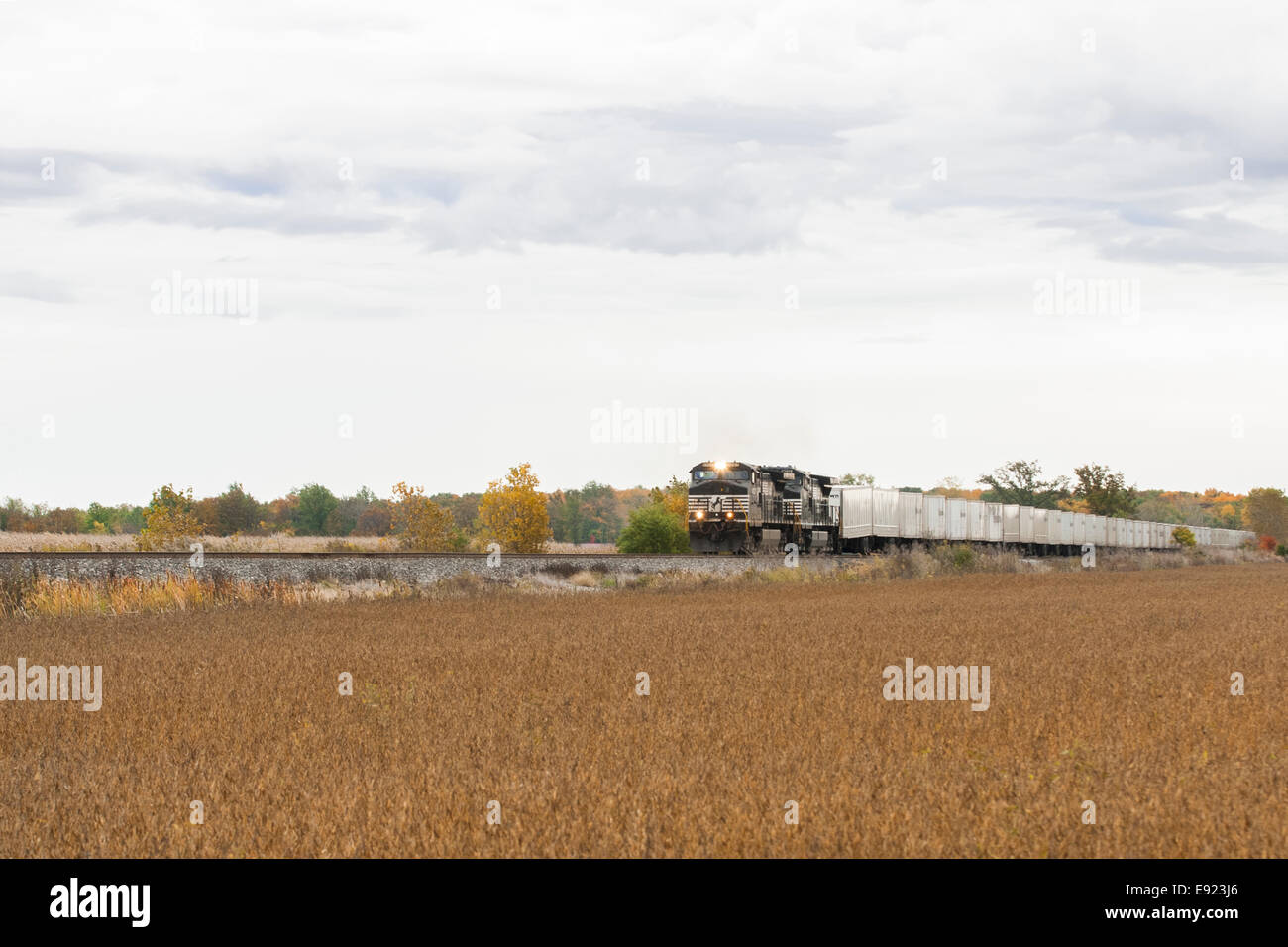 Freight train coming down the tracks in rural Ohio Stock Photo - Alamy