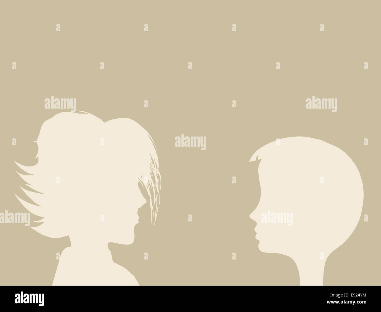 two heads silhouette on brown background Stock Photo - Alamy