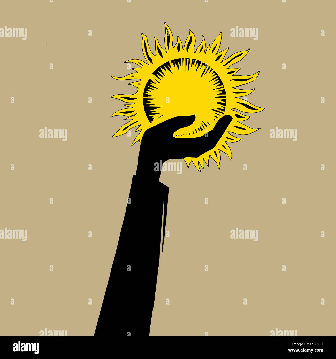 sun in hand on brown background Stock Photo - Alamy