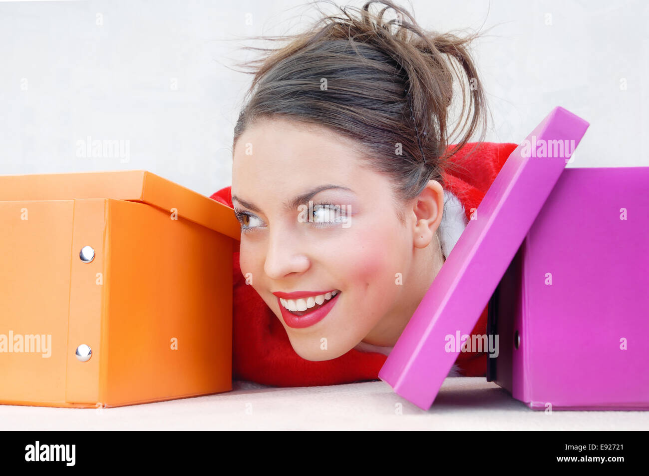 Happy lady with gift boxes Stock Photo - Alamy