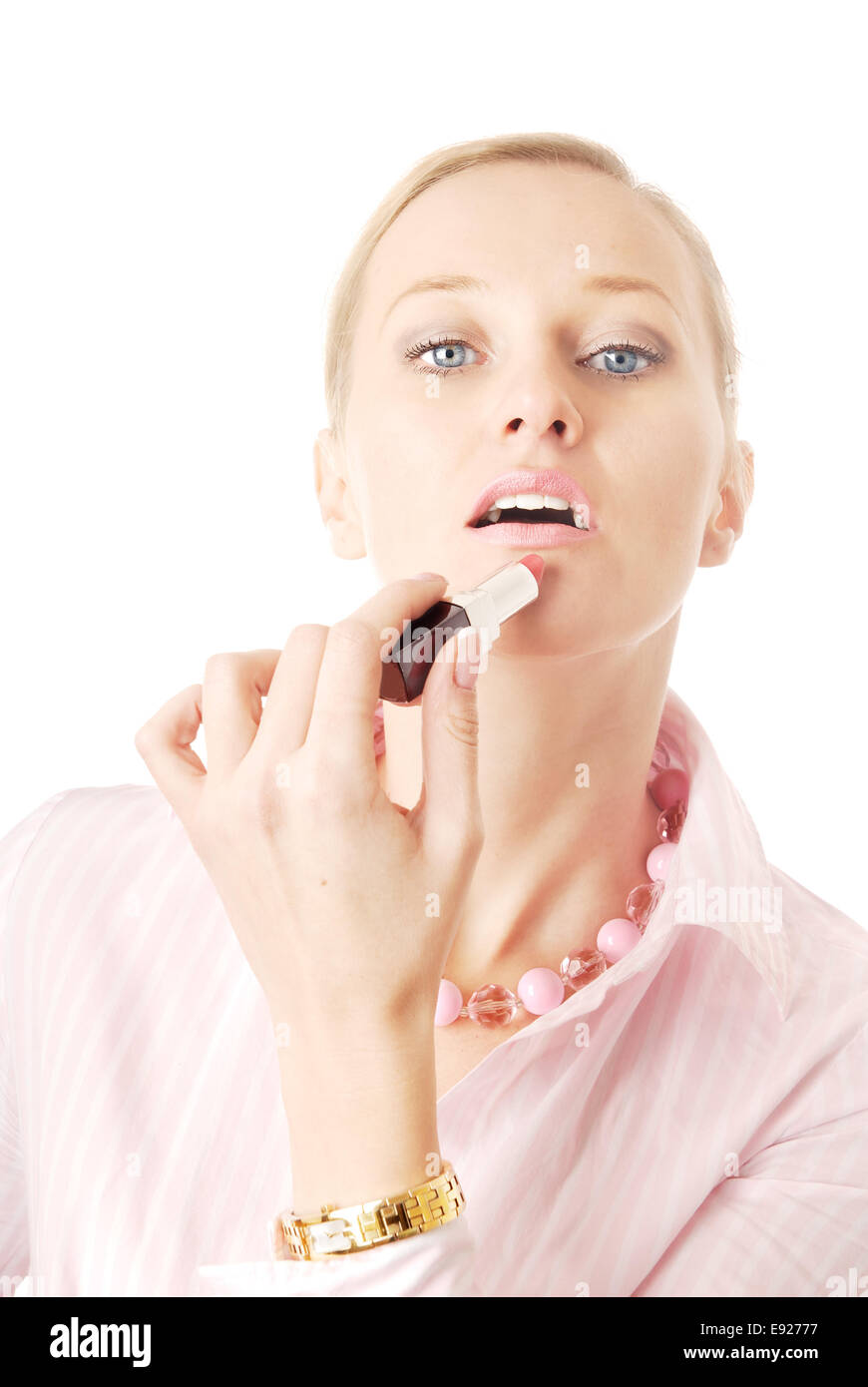 Blonde with lipstick Stock Photo - Alamy
