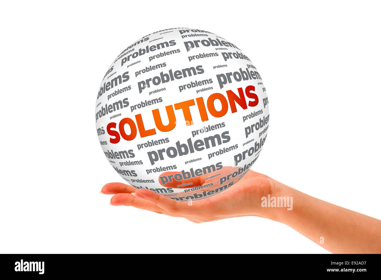 Hand holding a Solutions 3D Sphere Stock Photo - Alamy